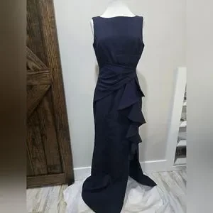 Eliza J | Dresses | Eliza J Ruffle Front Gown Nwot Size 6navy Blue ...